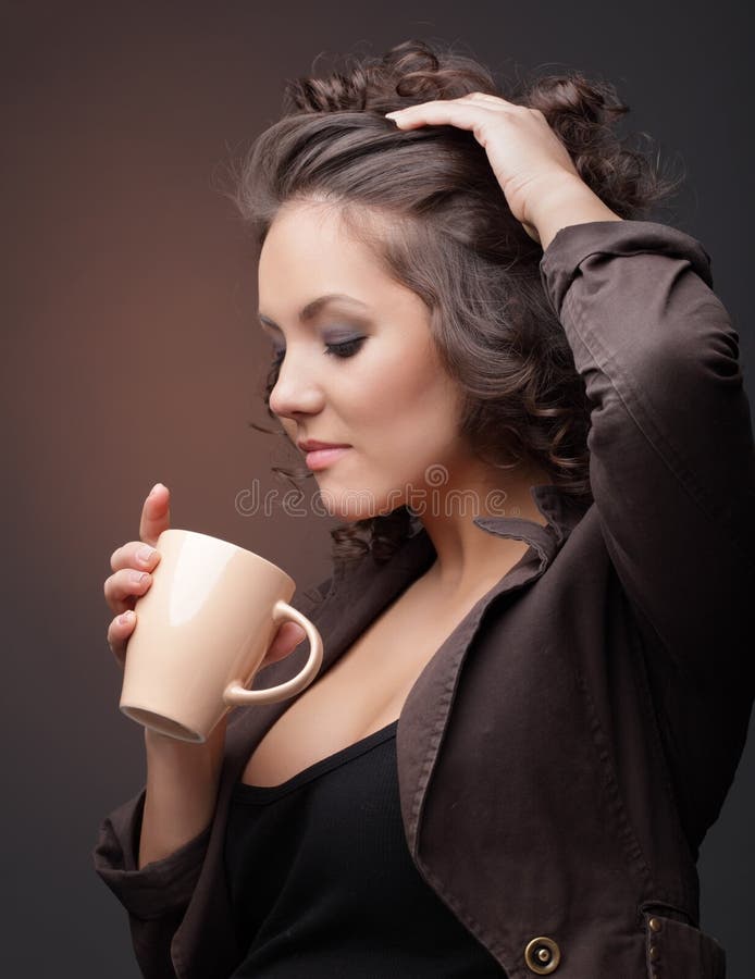 Beautiful Girl Drinking Coffee or Tea Stock Photo - Image of hand ...