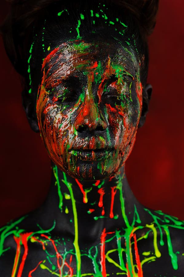 Girl with color face art stock photo. Image of model - 52784298