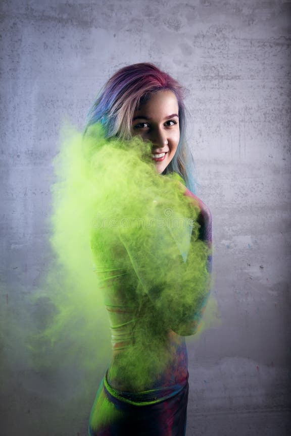 Girl with colored powder stock photo. Image of caucasian - 45683380