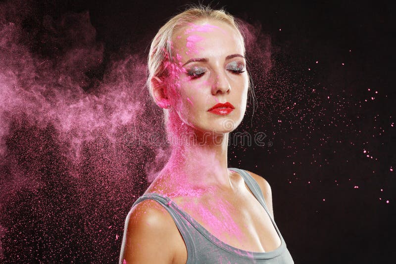 Girl with colored powder stock image. Image of long, color - 43884833