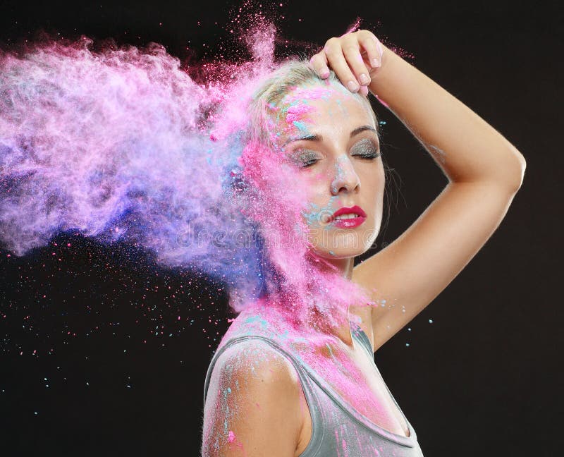 Girl with colored powder stock image. Image of fling - 43884265