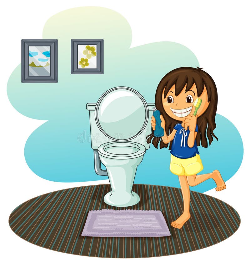 A girl in the comfort room stock vector. Illustration of green - 33315920