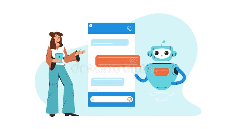 A Girl Communicates with a Robot with Artificial Intelligence in a ...