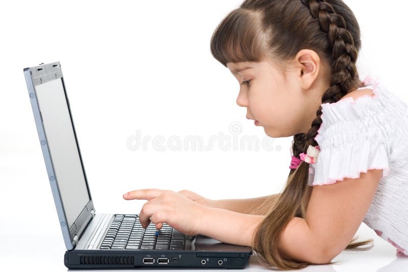 Portrait of small girl stock image. Image of laptop, female - 10455499