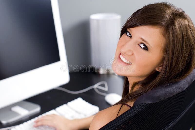 Student Girl with Computer at School Stock Photo - Image of beautiful ...