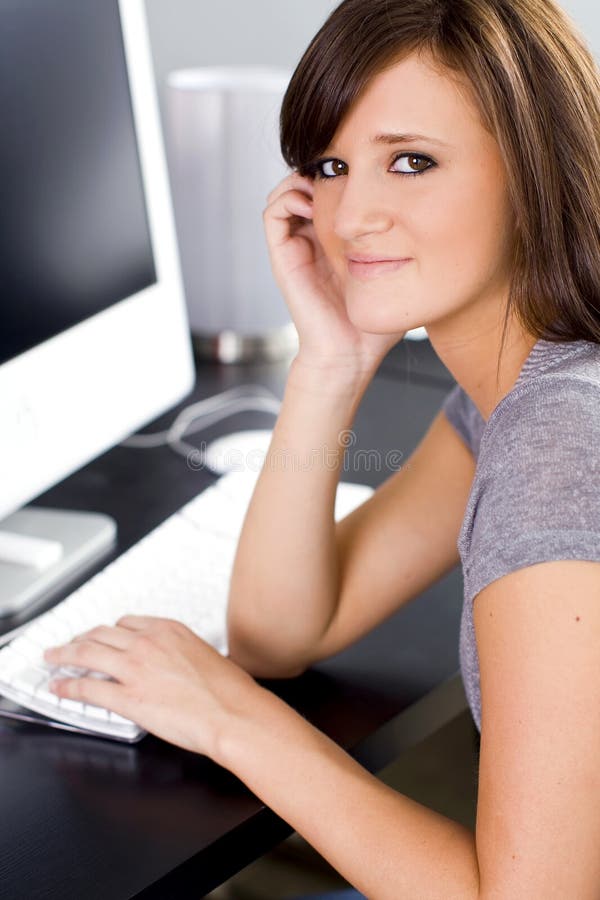 Girl on computer stock photo. Image of cute, beautiful - 10986324