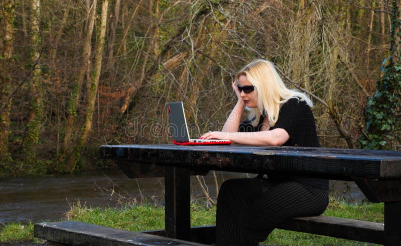 Girl on computer. stock image. Image of bright, young - 12879389