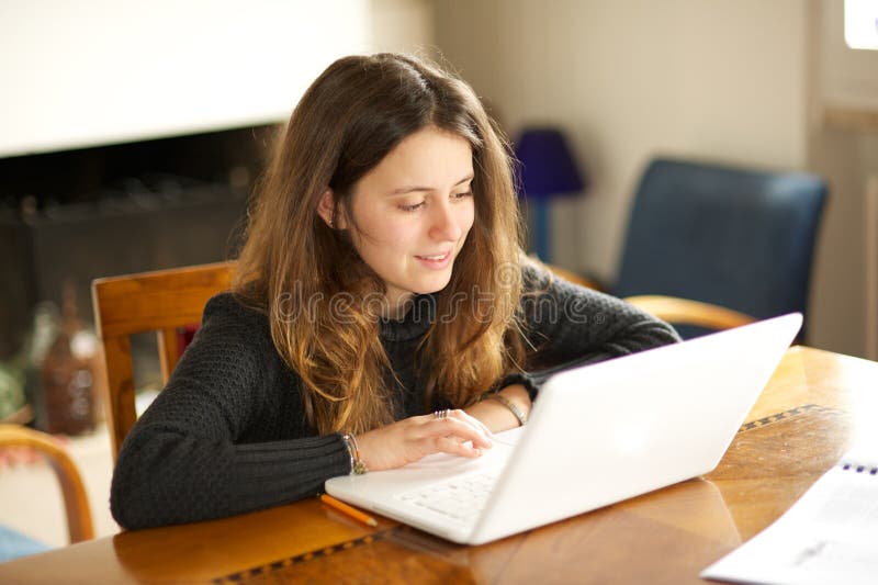 Girl with computer stock photo. Image of student, work - 18186676