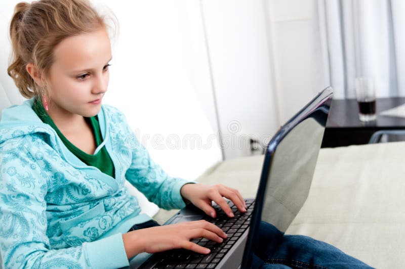 Girl and computer stock photo. Image of type, intenseinternet - 18196732