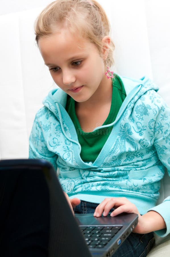 Girl and computer stock photo. Image of typing, poland - 18196776