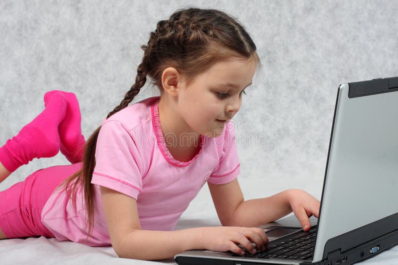 Girl and computer stock photo. Image of smile, color - 18878200