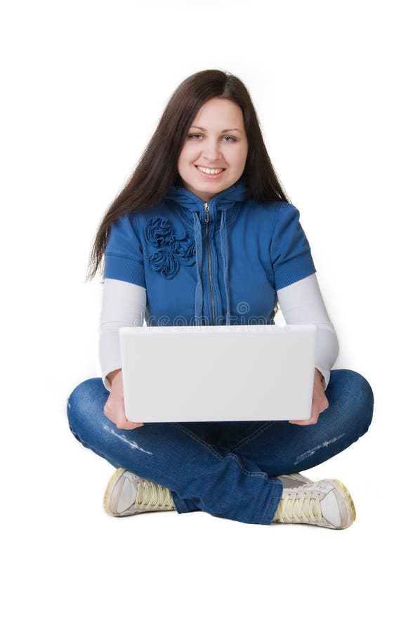 Girl with computer stock image. Image of posture, people - 24544077