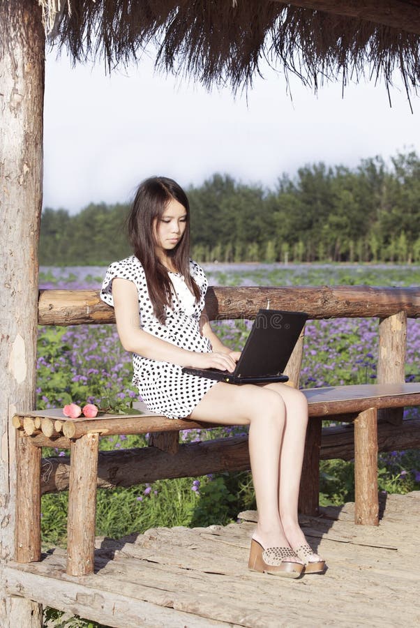 A girl and computer stock image. Image of relax, fine - 25752491