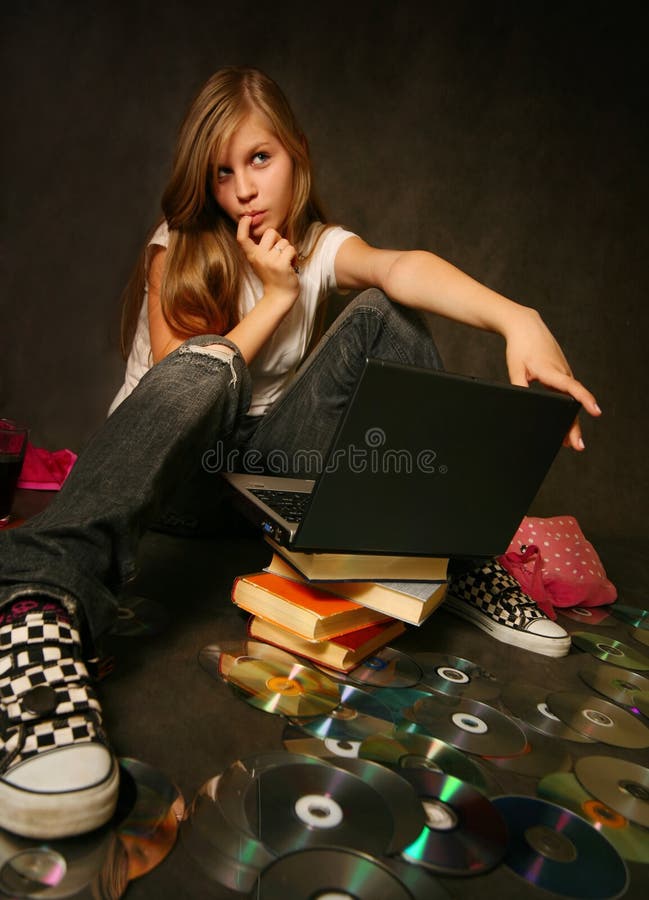 Girl with a computer stock photo. Image of occupation - 3183494