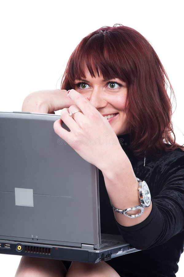 The girl and computer stock image. Image of business, decide - 3023917