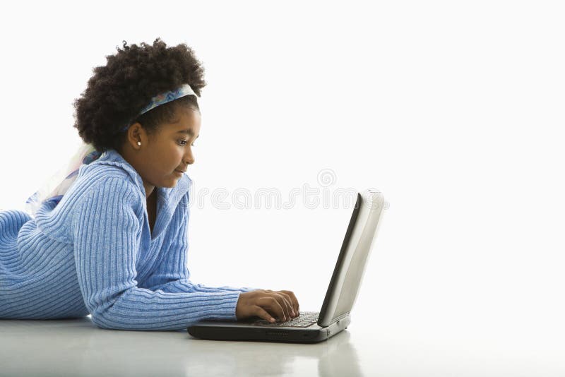 Girl and mom on computer. stock photo. Image of woman - 2038154