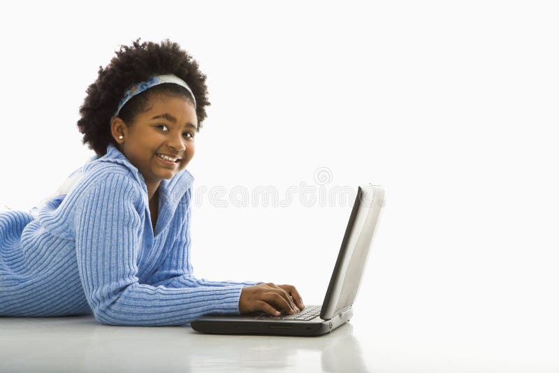 Girl and mom on computer. stock photo. Image of woman - 2038154