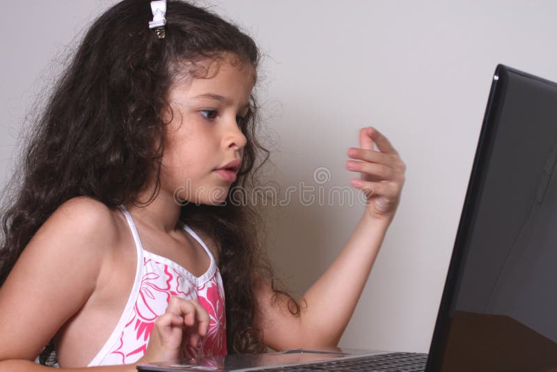 Girl and computer stock image. Image of little, internet - 3702173