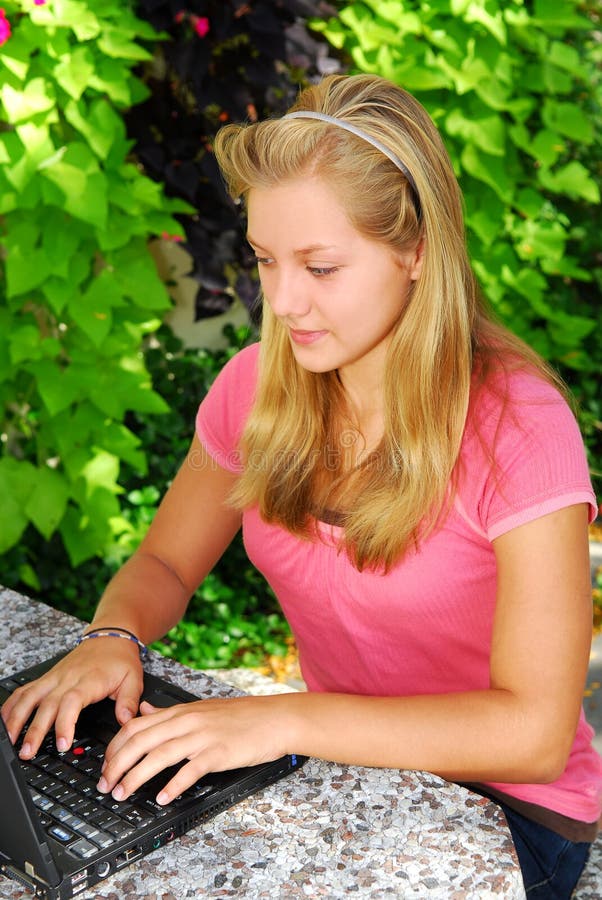 Girl with computer stock photo. Image of teenage, connectivity - 3723076