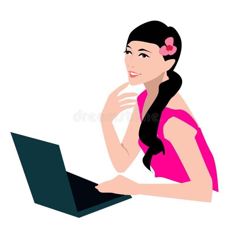 Girl and computer stock vector. Illustration of blond - 5620061