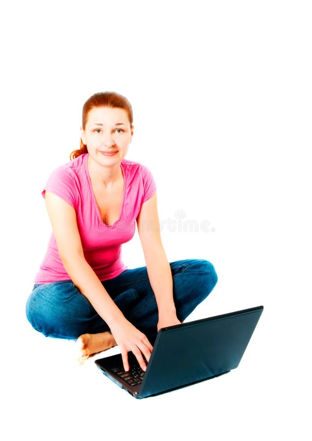 The girl with a computer. stock photo. Image of smile - 5659840