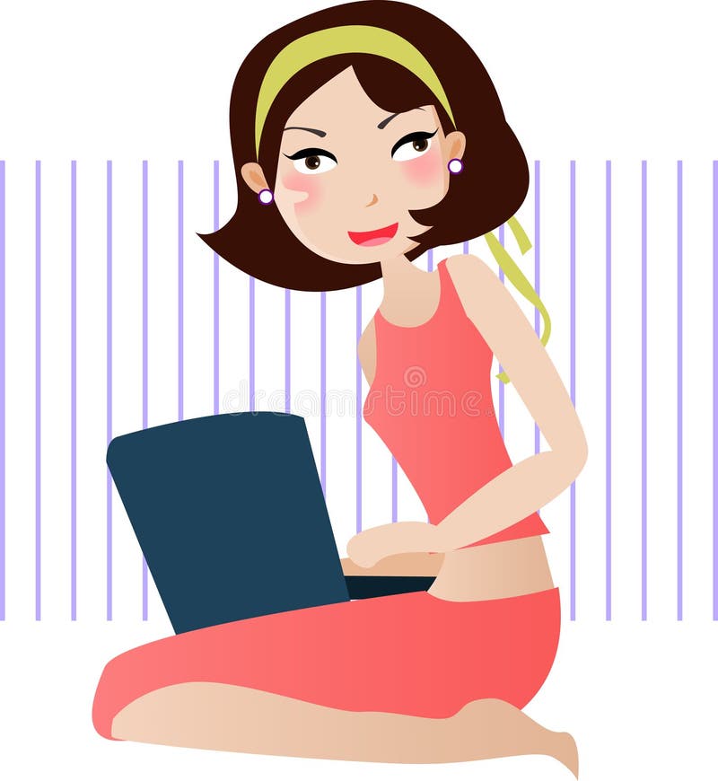 Girl and computer stock vector. Illustration of java, pink - 5824673