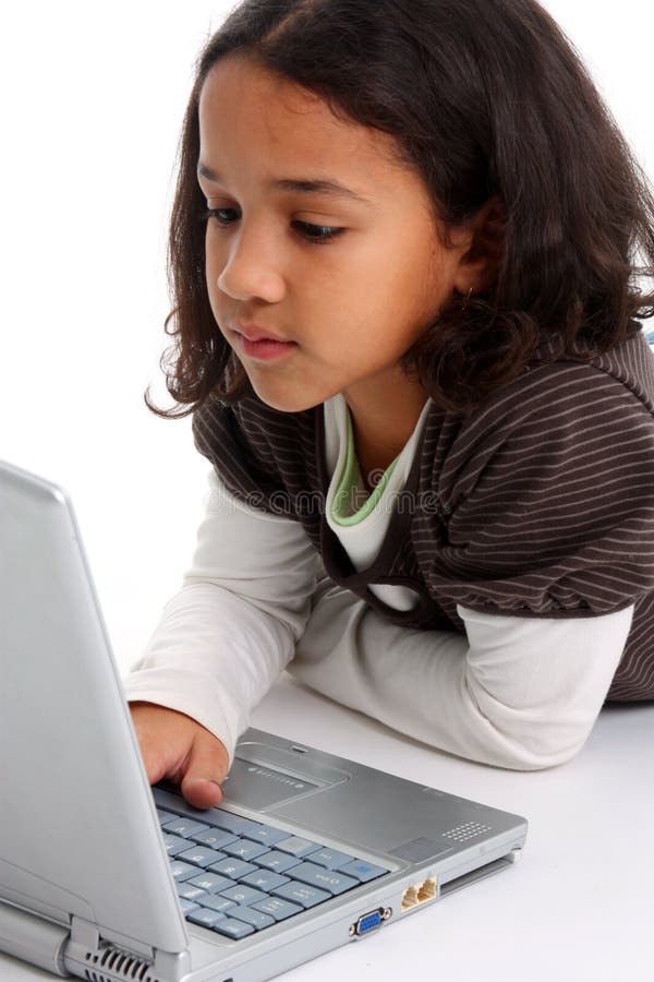 Girl Child Using Laptop Computer at Home Stock Image - Image of ...