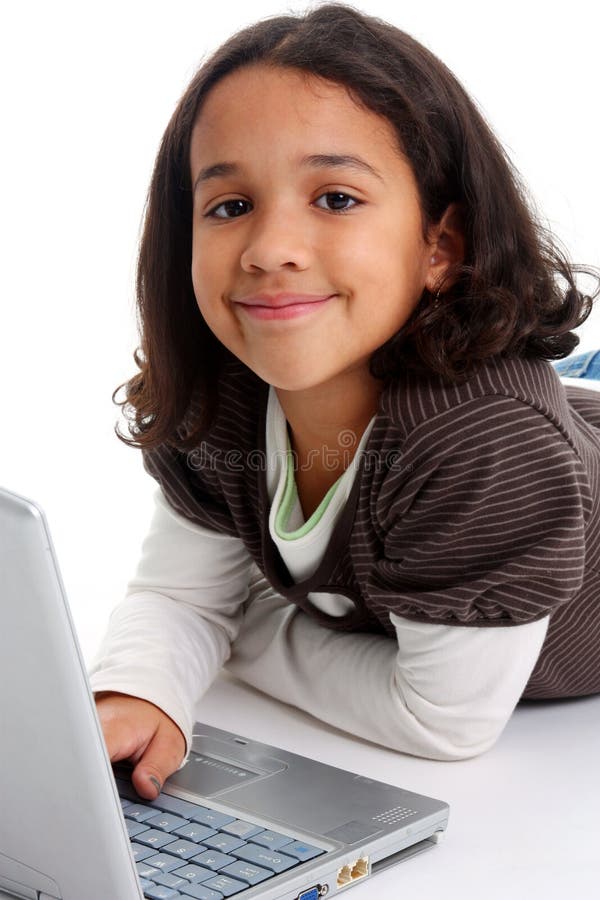 Girl with Computer stock image. Image of isolated, pretty - 6989519