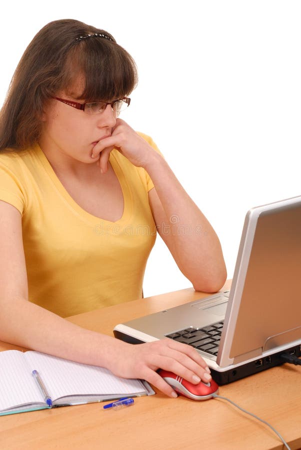Girl with Computer stock image. Image of mouse, laptop - 7120699