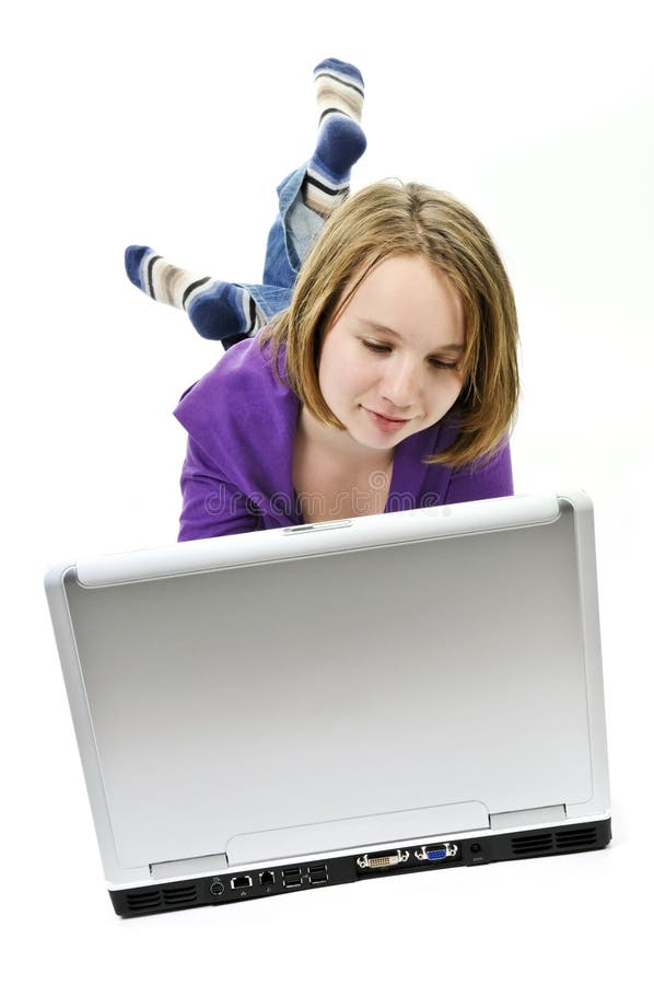 Girl with computer stock image. Image of silver, girl - 8121225