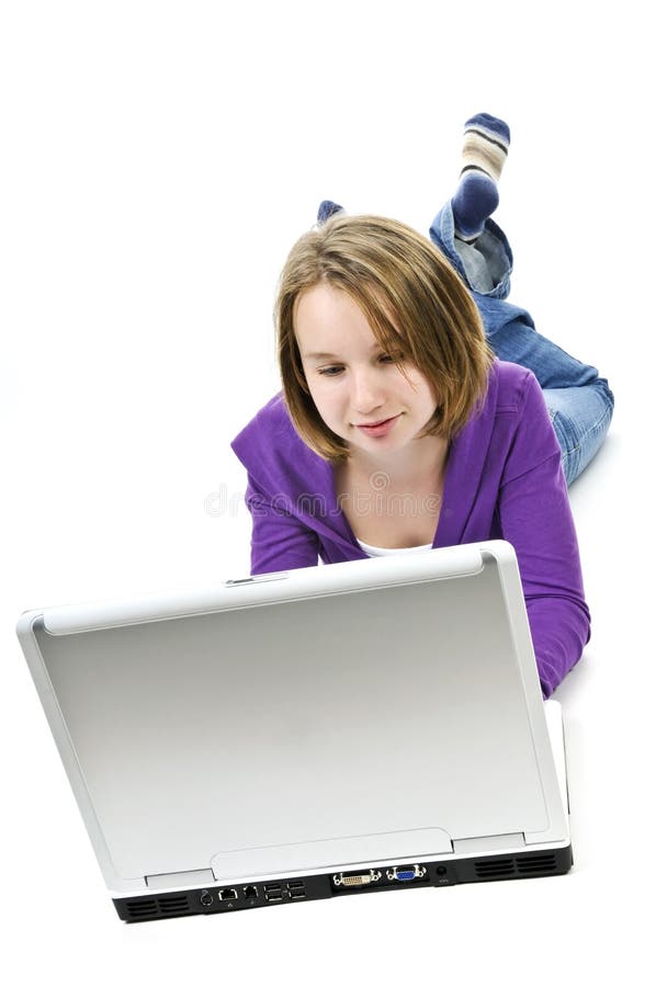 Girl with computer stock photo. Image of education, lying - 8121144