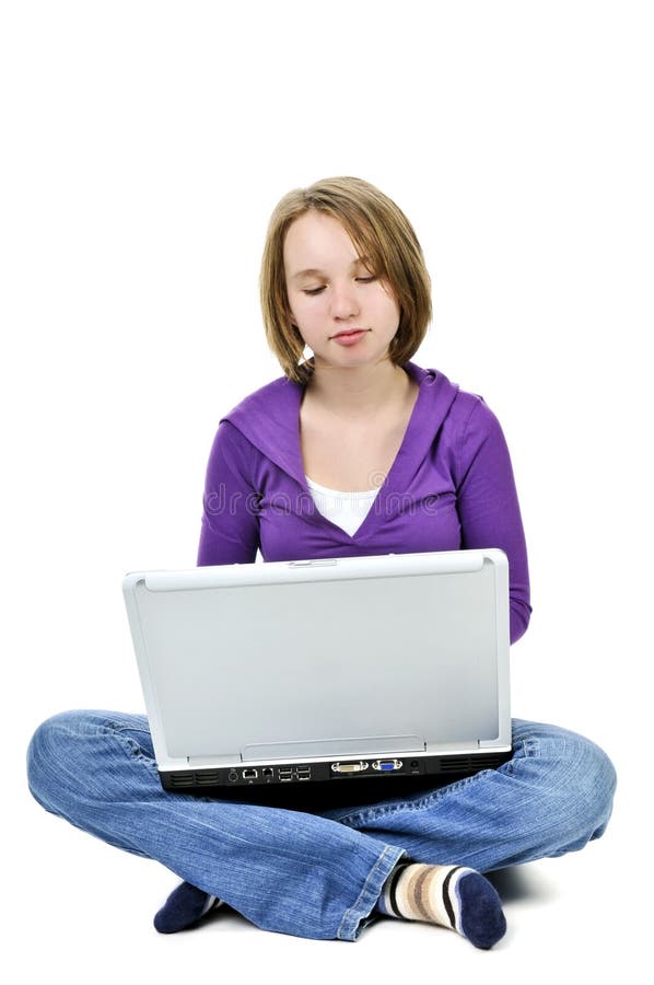 Thinking Laptop Girl stock image. Image of white, teenage - 3219755
