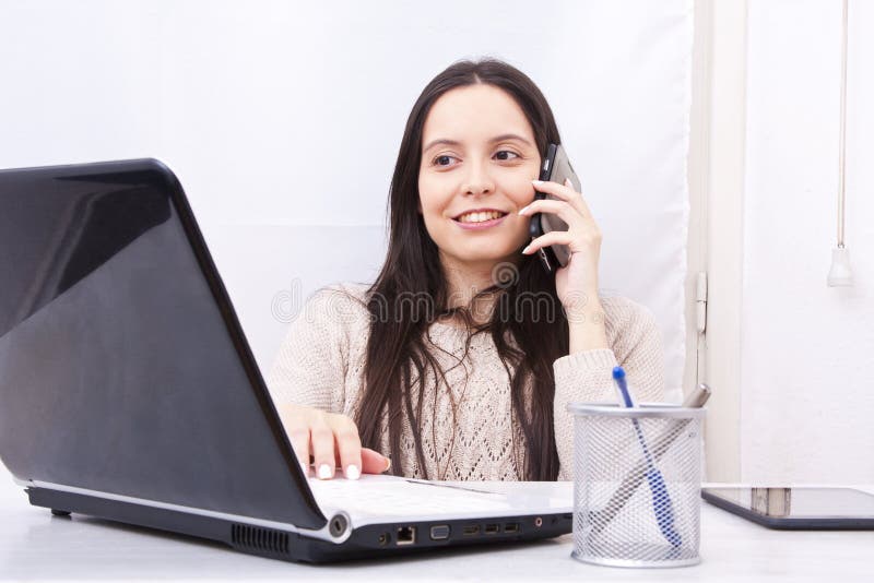 Girl with computer stock image. Image of office, laptop - 63418719
