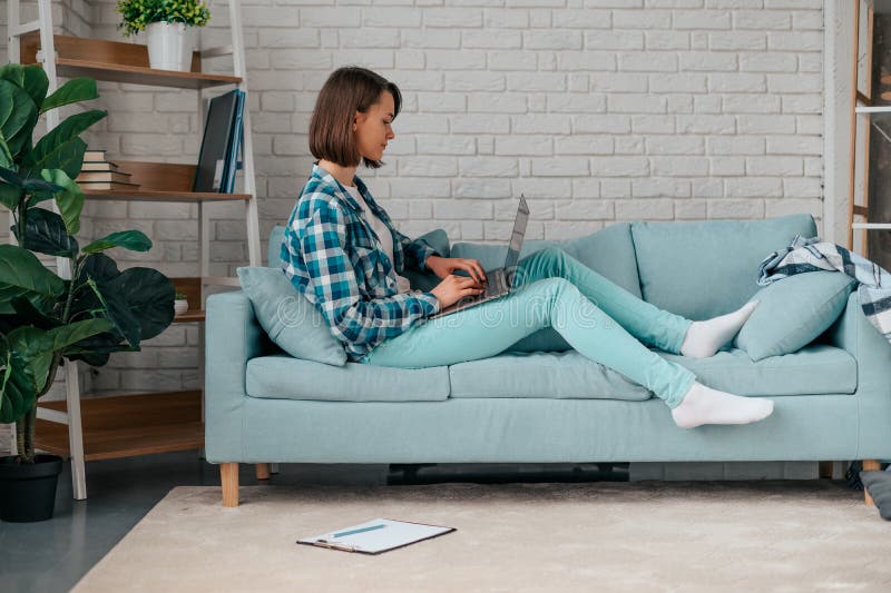 Study from home stock image. Image of online, female - 216935693