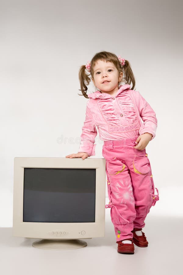 Girl with computer monitor stock photo. Image of girl - 11753806