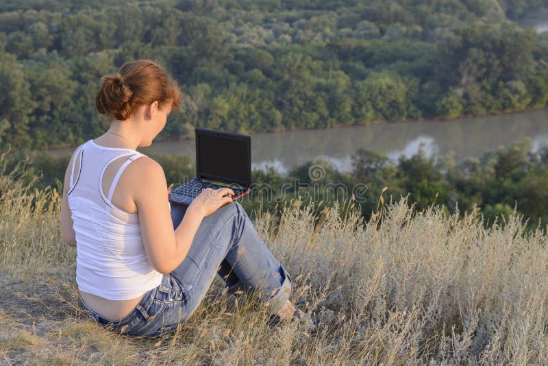 Girl computer stock image. Image of colored, rock, laptop - 43746135