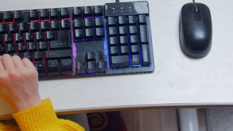 Girl at Computer Table Top View Stock Footage - Video of table, indoors ...
