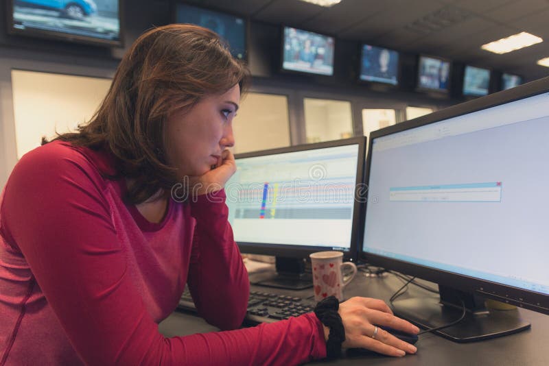 Girl at a Computer at Work in a Television Studio Stock Photo - Image ...