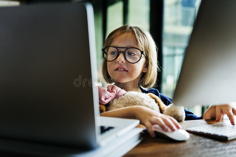 Girl Connection Using Playing Computer Concept Stock Photo - Image of ...