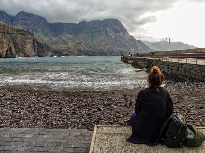 Girl Contemplating the Ocean at the Beach Editorial Image - Image of ...