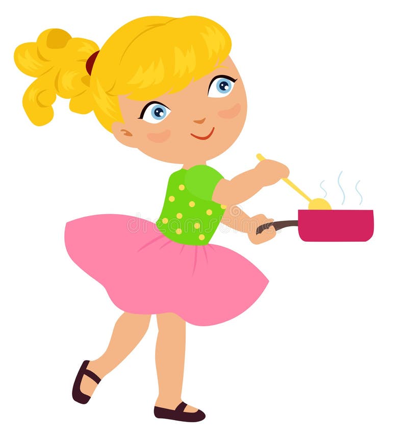 A Girl Cooking Dinner on the Kitchen Vector Cartoon Illustration Stock ...