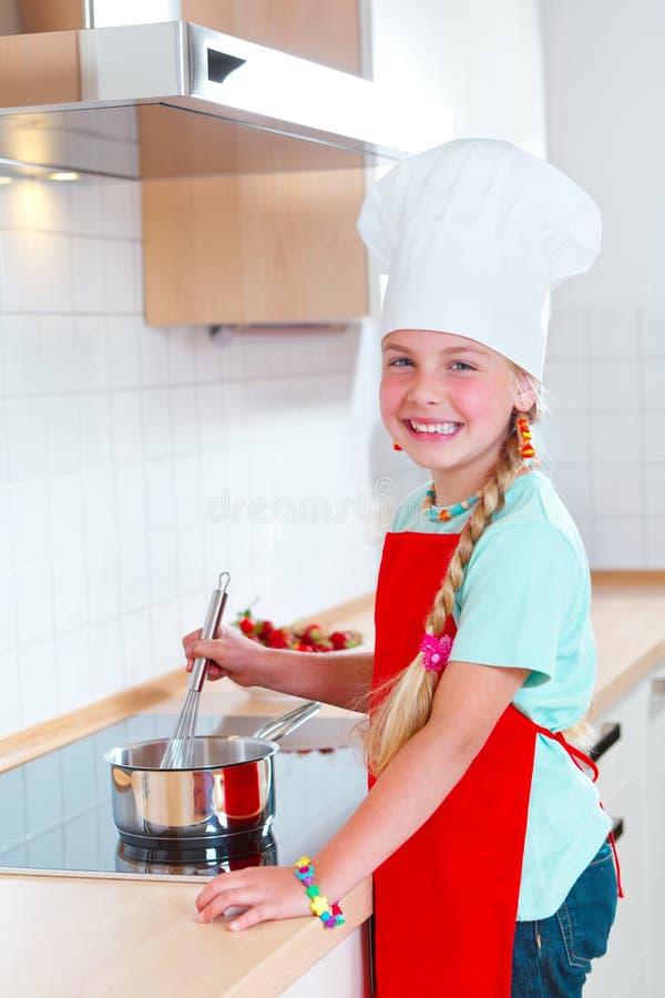 Girl Cooking in Modern Kitchen Stock Photo - Image of saucepan ...