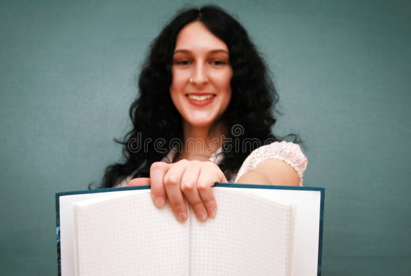 Girl with copy-book stock photo. Image of blackboard - 11029566