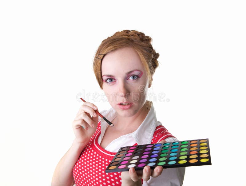 Girl with Cosmetics Brushes Stock Image - Image of lipstick, pretty ...