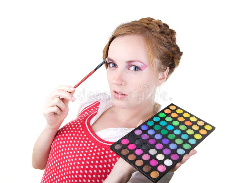 Girl with Cosmetics Brushes Stock Photo - Image of palette, paint: 17043620