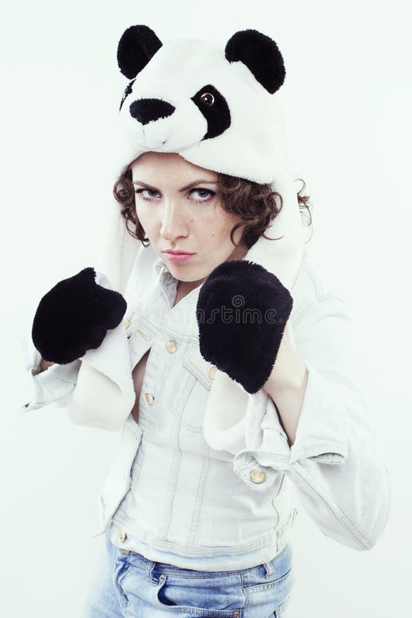 Girl in costume panda stock image. Image of aggression - 83768825