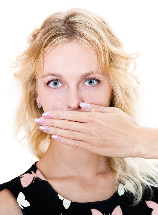 Girl Cover Her Mouth with Hand. Stock Photo - Image of masked, holding ...