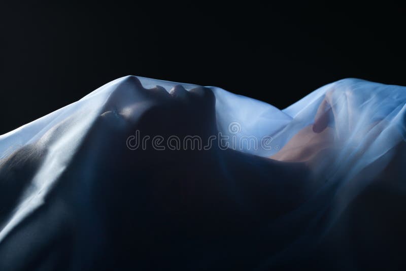 Girl Cover Your Body in Blue Silk Stock Image - Image of beautiful ...