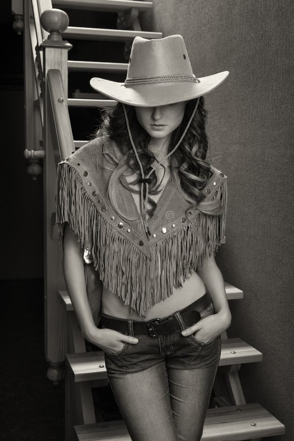 Girl cowboy stock photo. Image of studio, portrait, jacket - 63477872