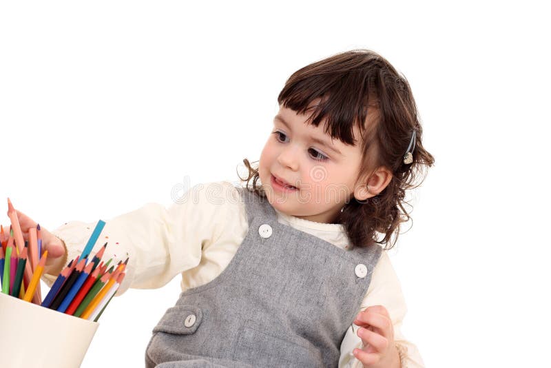 Girl with crayons stock image. Image of pencil, person - 4749975